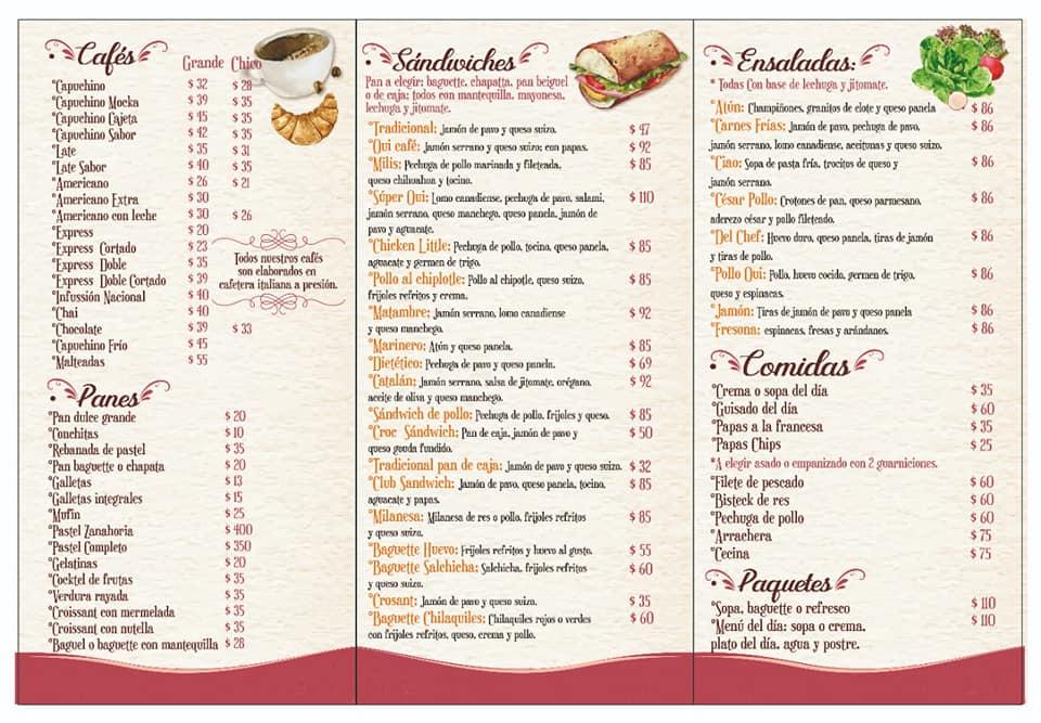 Menu at Oui Cafe, Mexico City, Av. Jaime Balmes 11