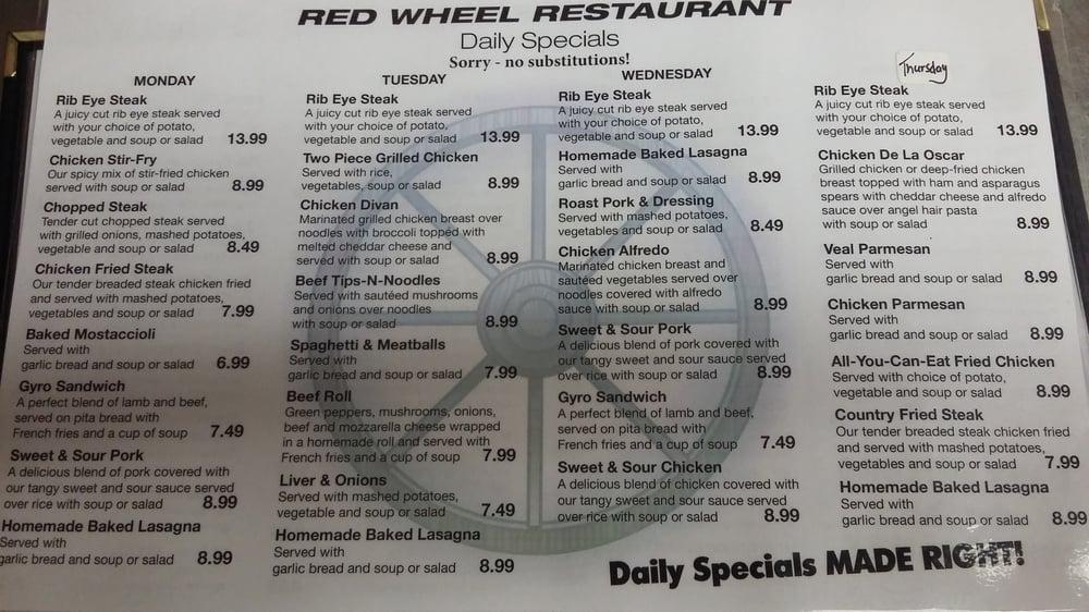 Menu at Red Wheel Restaurant, Rantoul