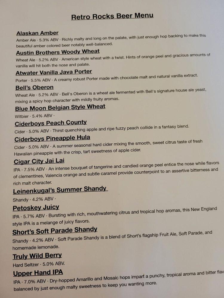 Menu at Retro Rocks pub & bar, Saginaw