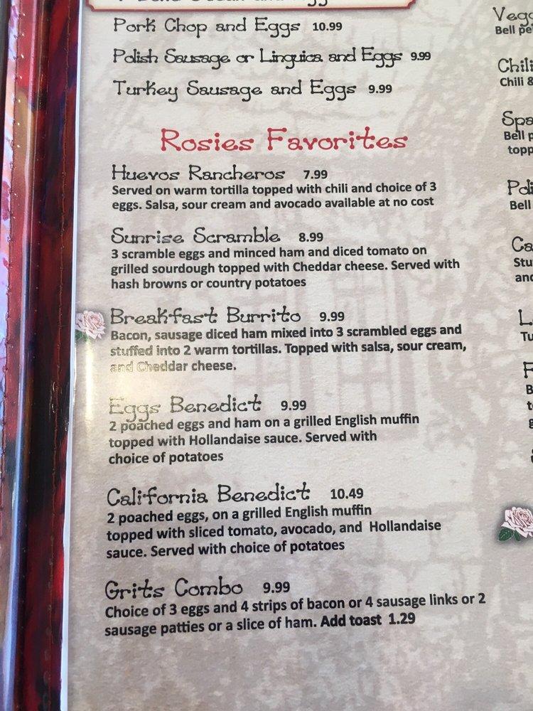 Menu at Rosie's Country Kitchen restaurant, Rancho Cordova, Folsom Blvd