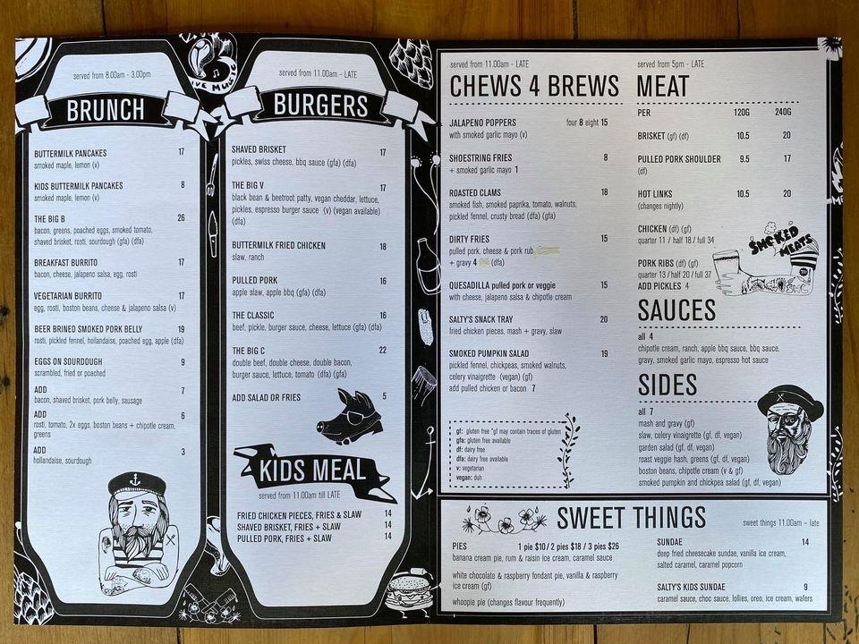 Menu at Salt and Wood BBQ, Waikanae