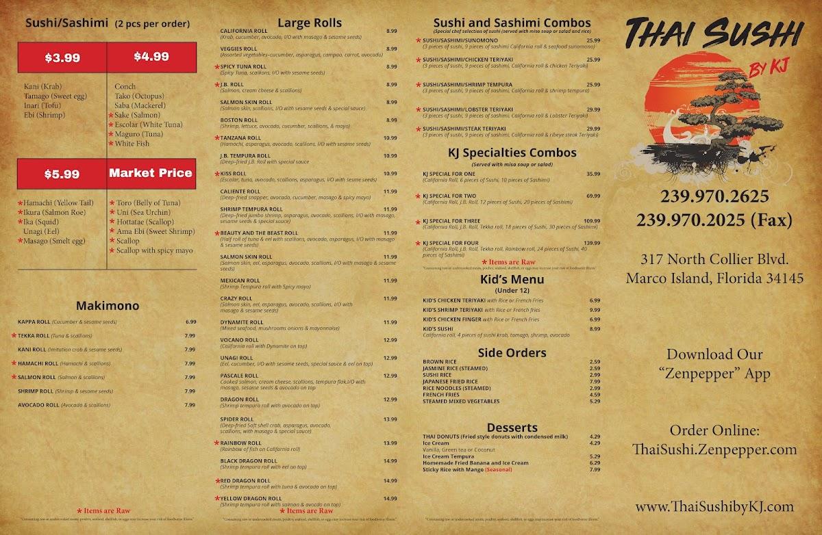 Menu at Thai Sushi By KJ restaurant, Marco Island