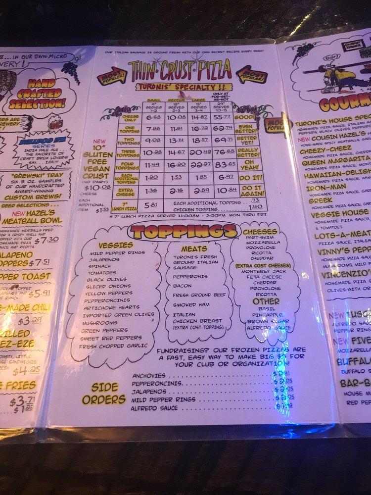 Menu at Turoni's Pizzery & Brewery - Forget Me Not pizzeria, Evansville
