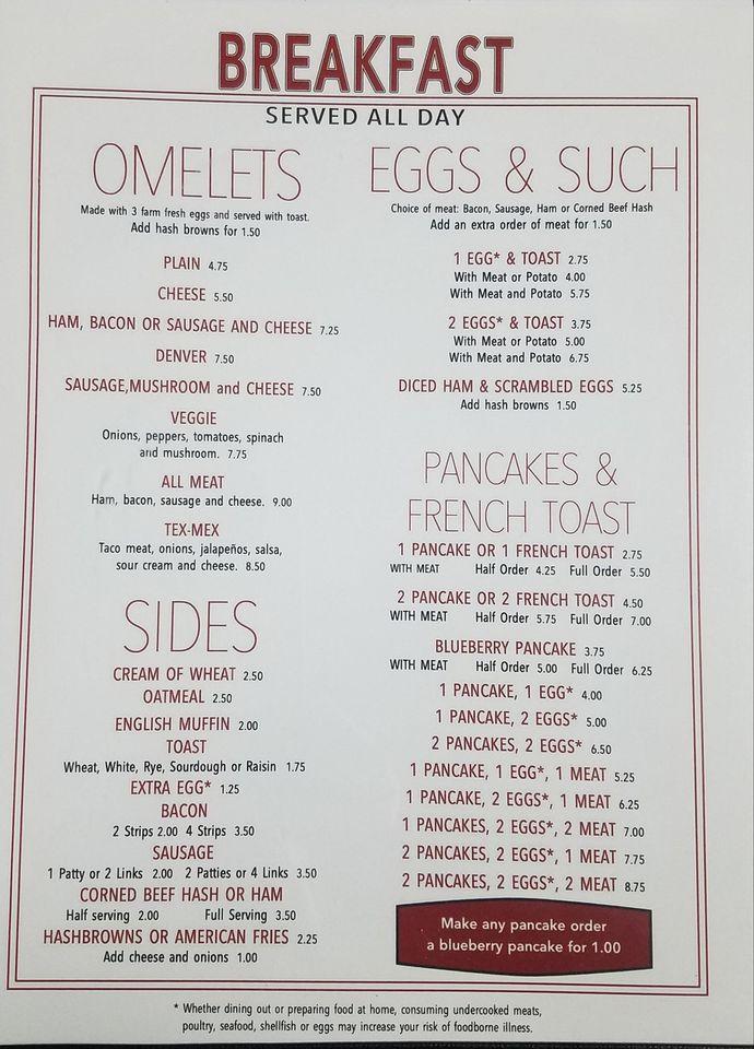 Menu at Amy's Corner Cafe, Monroe