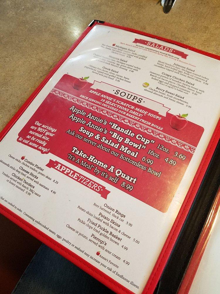 Menu at Apple Annie's restaurant, Roseville