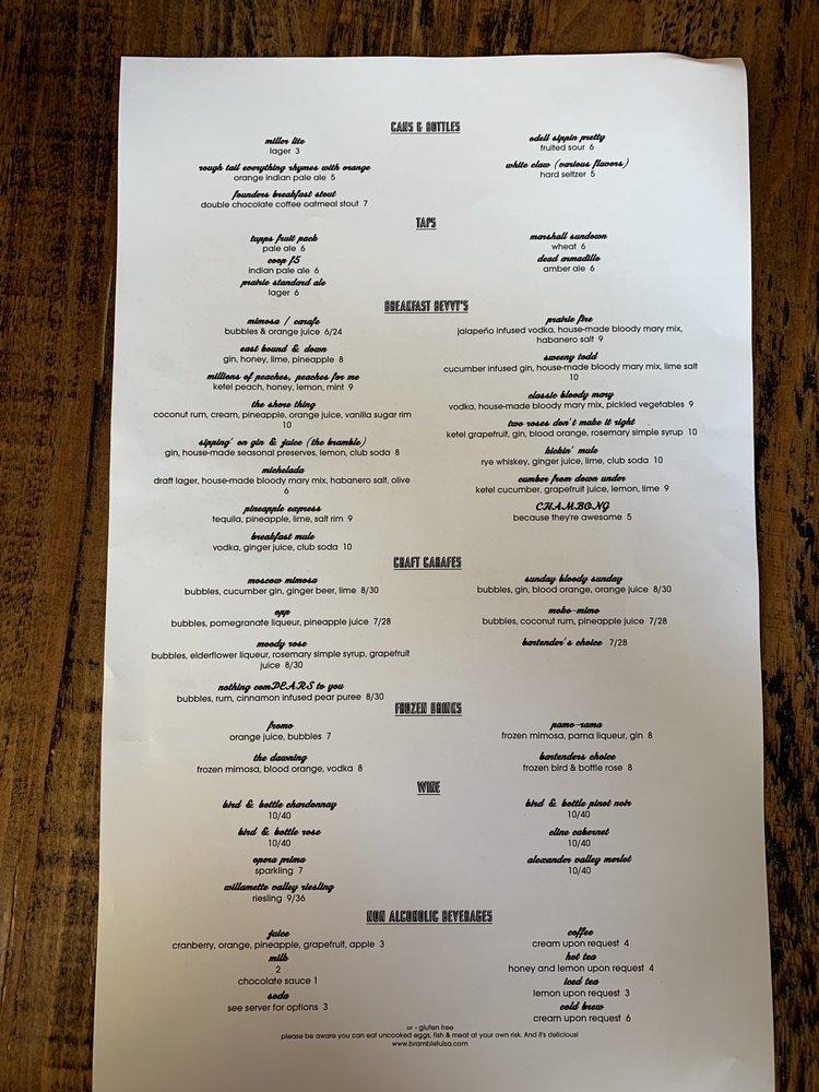 Menu at Bramble Breakfast & Bar, Jenks, 400 Riverwalk Terrace #100