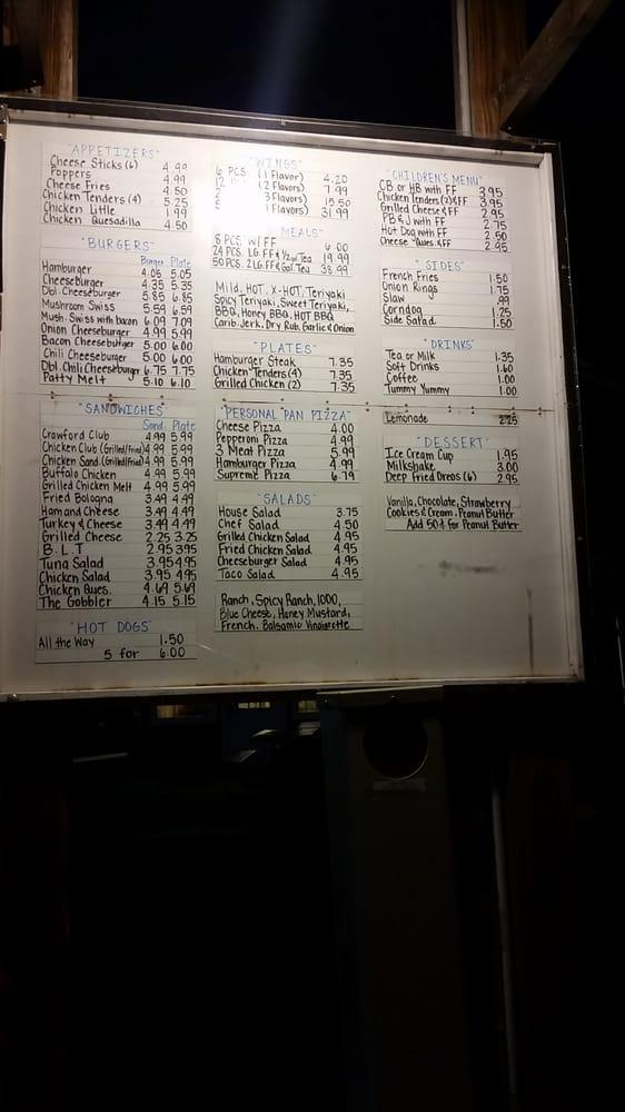 Menu at Crawford's restaurant, Cowpens, S Main St