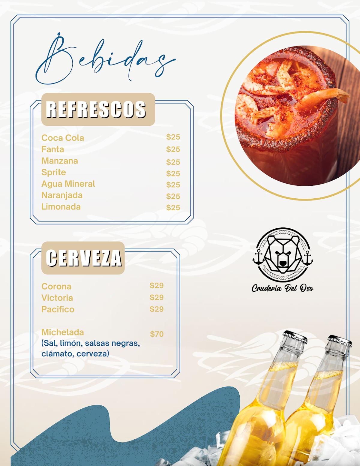 Menu at Crudería Del Oso restaurant, Manzanillo