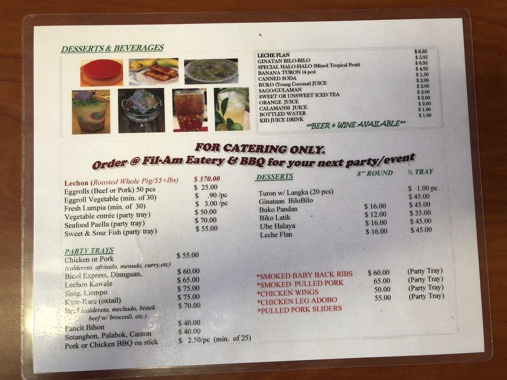 Menu at Fil AM Eatery BBQ, Jacksonville