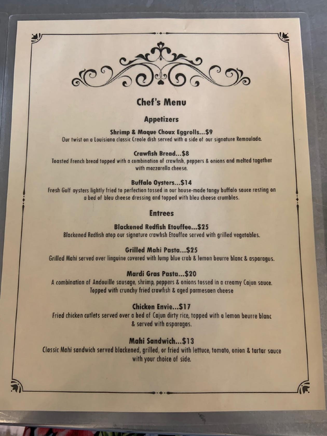 Menu at Fire on the Bayou restaurant, Orange City, 921 Town Center Dr #1100