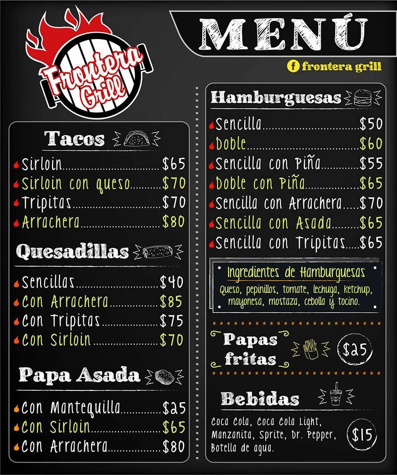Menu at Frontera Grill restaurant, Ciudad Juarez