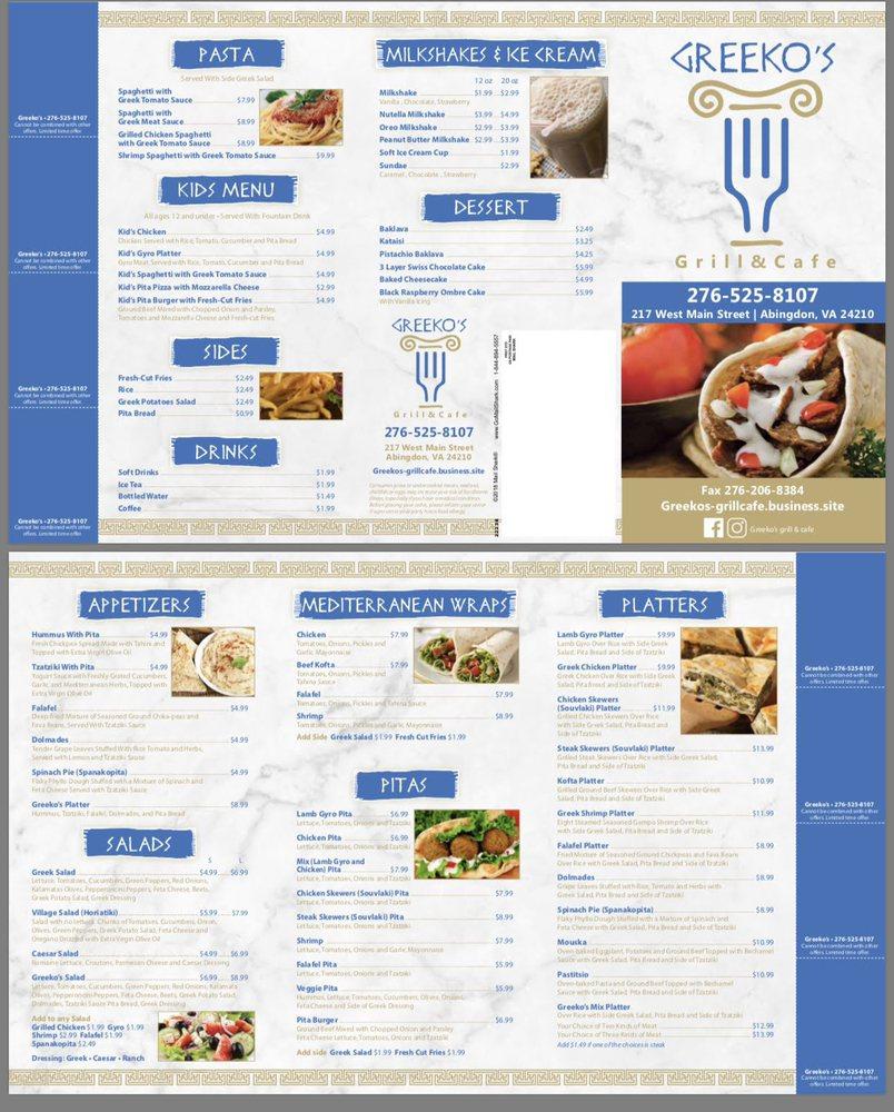 Menu at Greeko’s Grill & Café restaurant, Abingdon