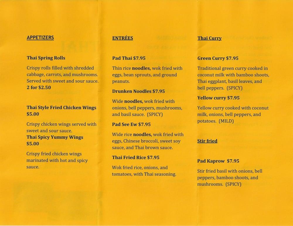 Menu at Thai Thani restaurant, Austin