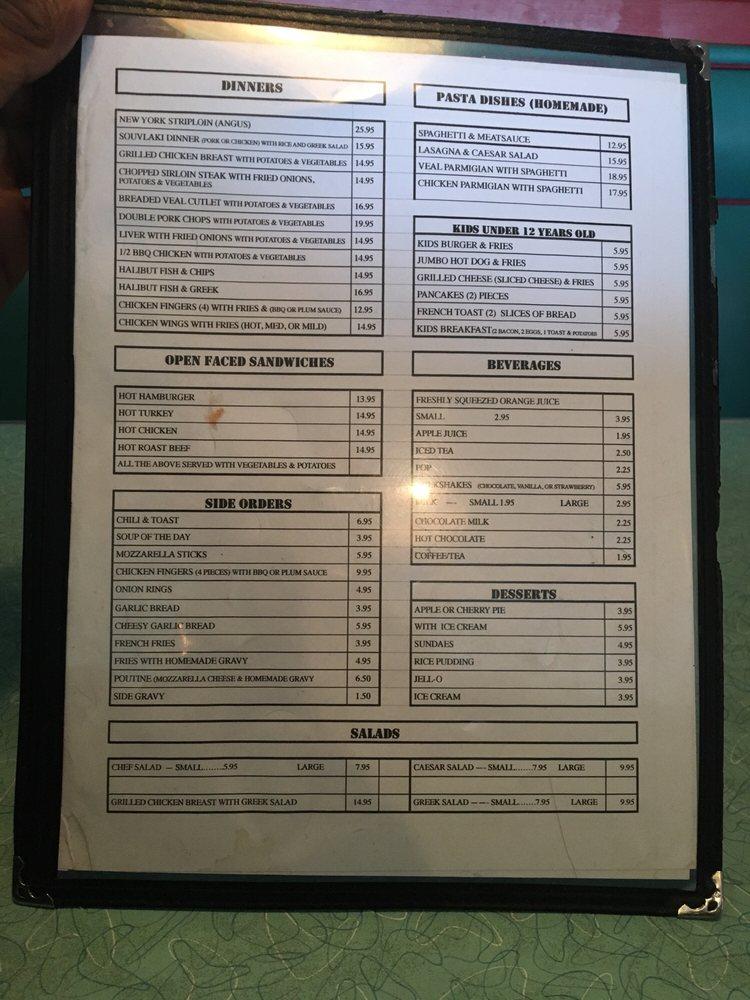 Menu at Times Square Diner restaurant, Toronto