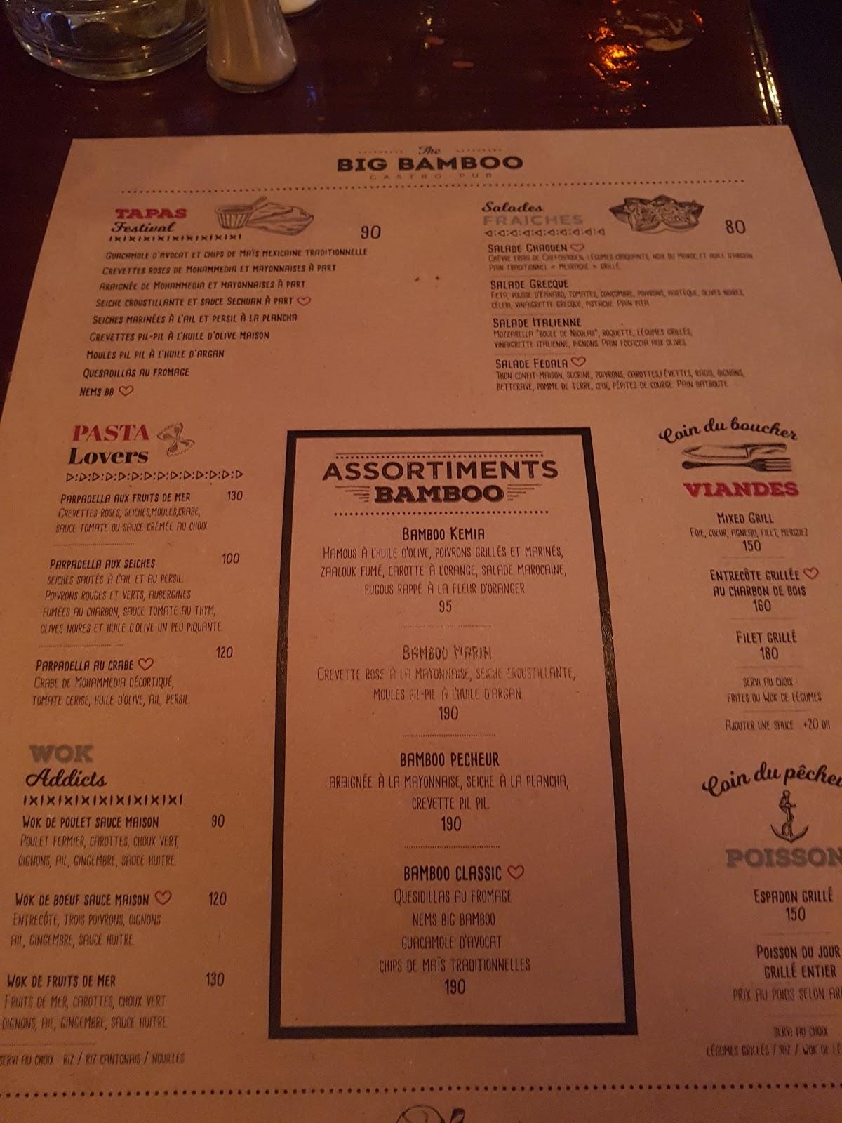 Menu au Big Bamboo Gourmet-Pub, Mohammedia, Bd Hassan II