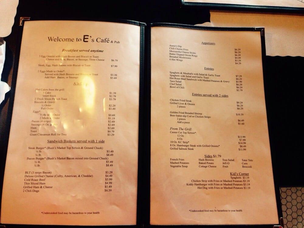 Menu at E's Cafe & Pub, Solomon