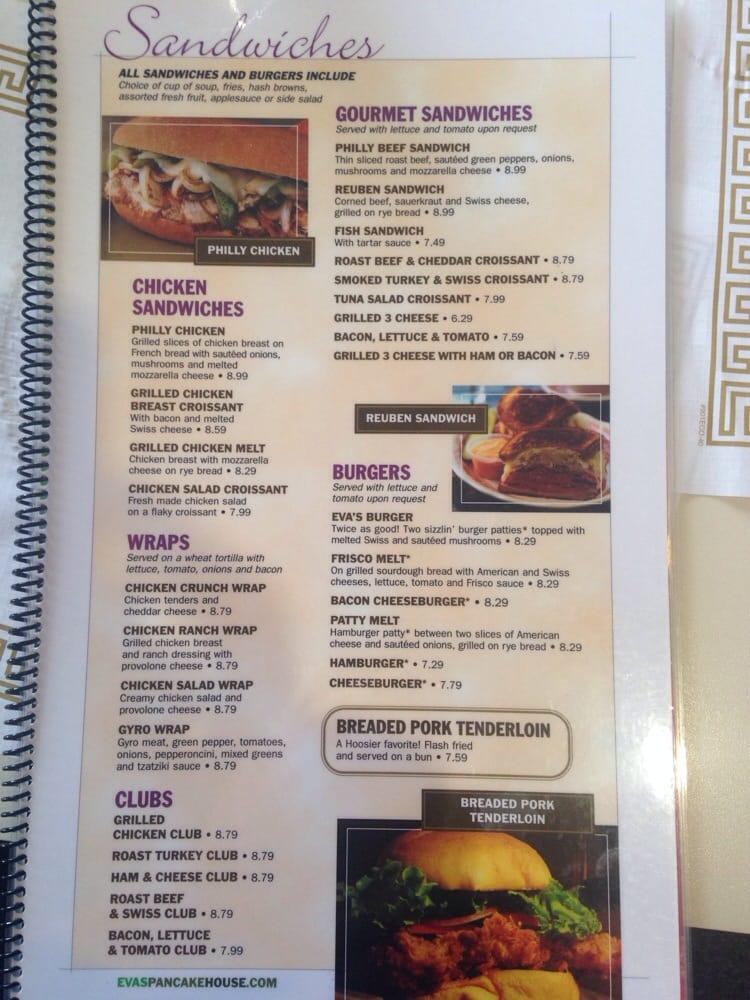 Menu at Eva's Pancake House restaurant, Anderson