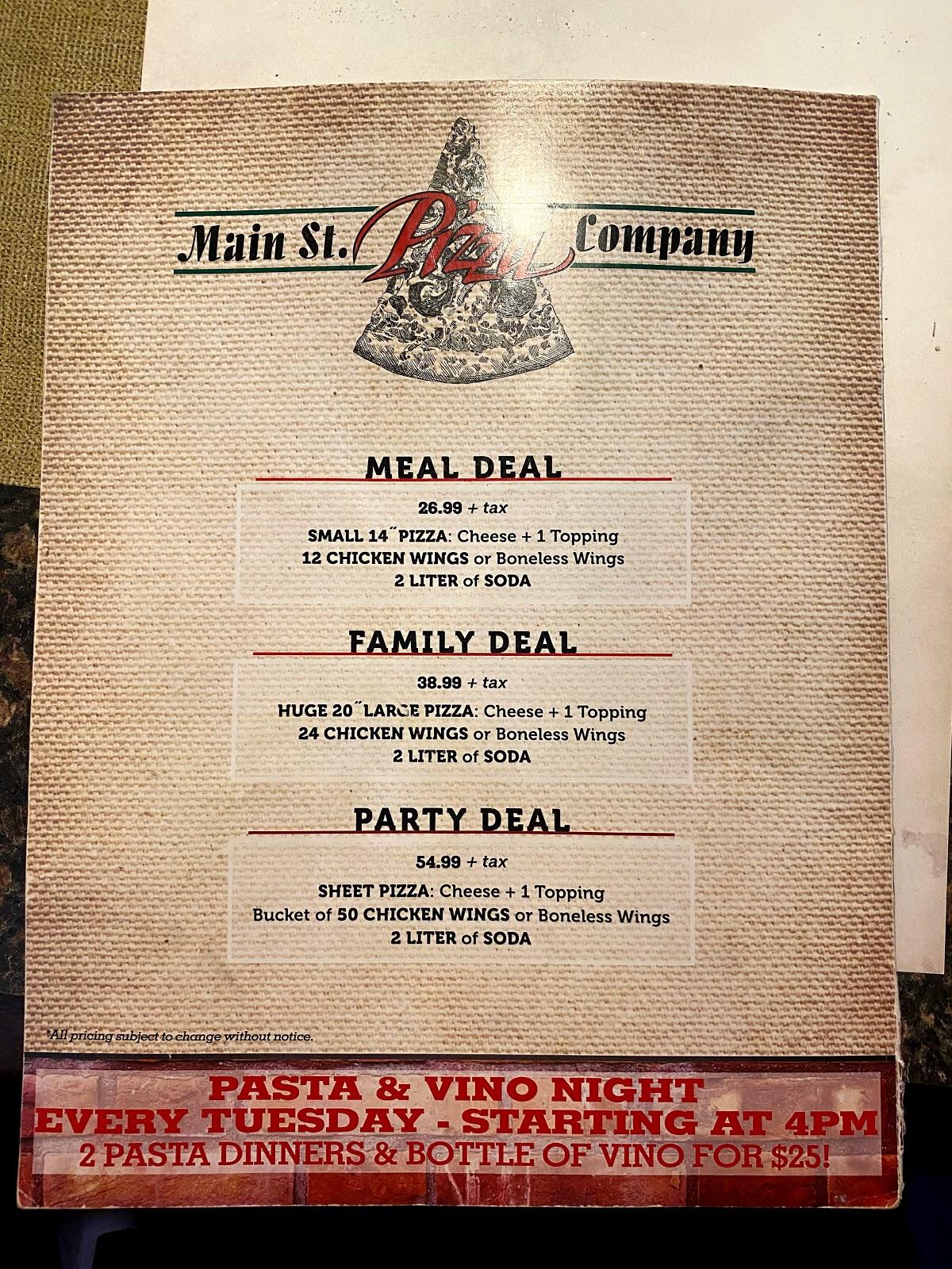 Menu at Main Street Pizza Company pizzeria, Batavia