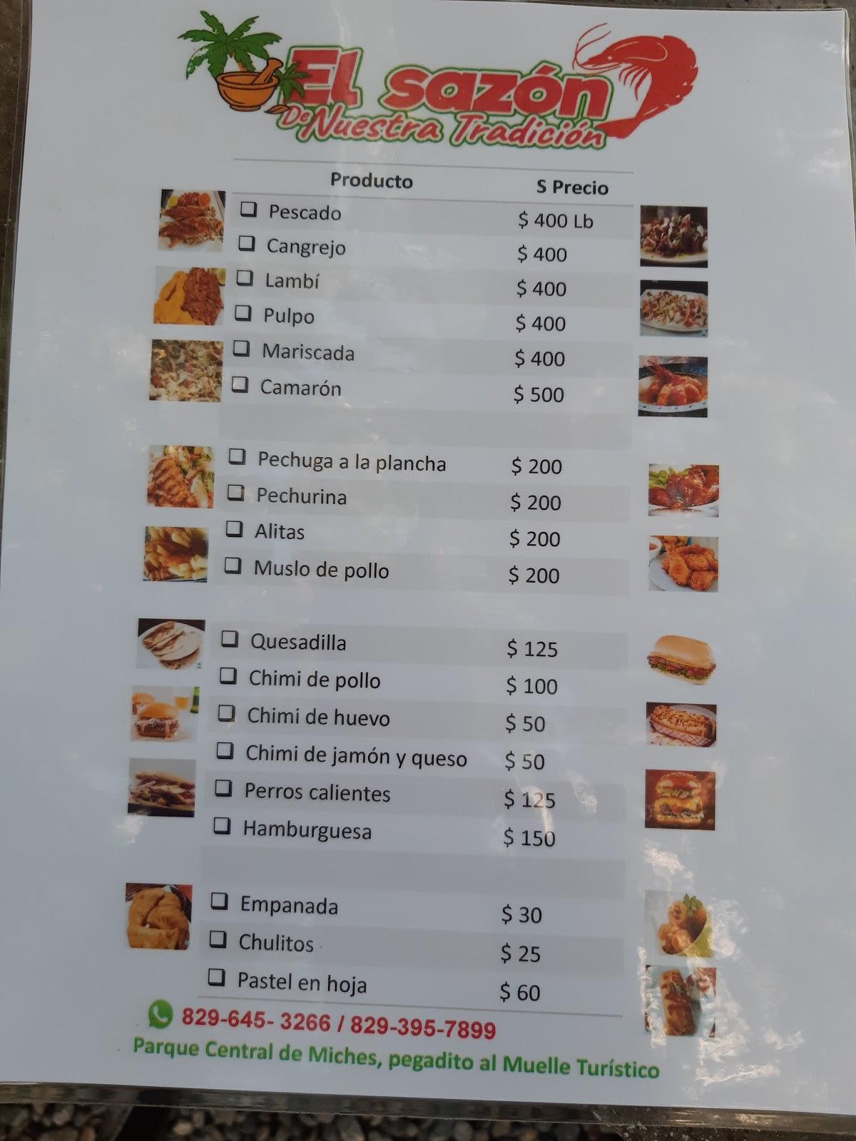 Carta de Restaurante El Sazón de Nuestra Tradición, Miches