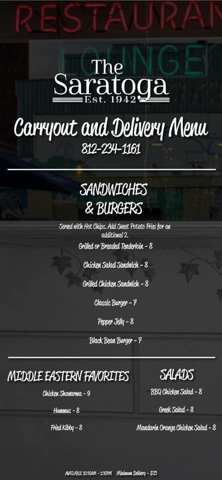 Menu at Saratoga Restaurant, Terre Haute