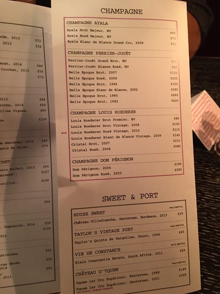 Menu at Bob Bob Ricard Soho pub & bar, London