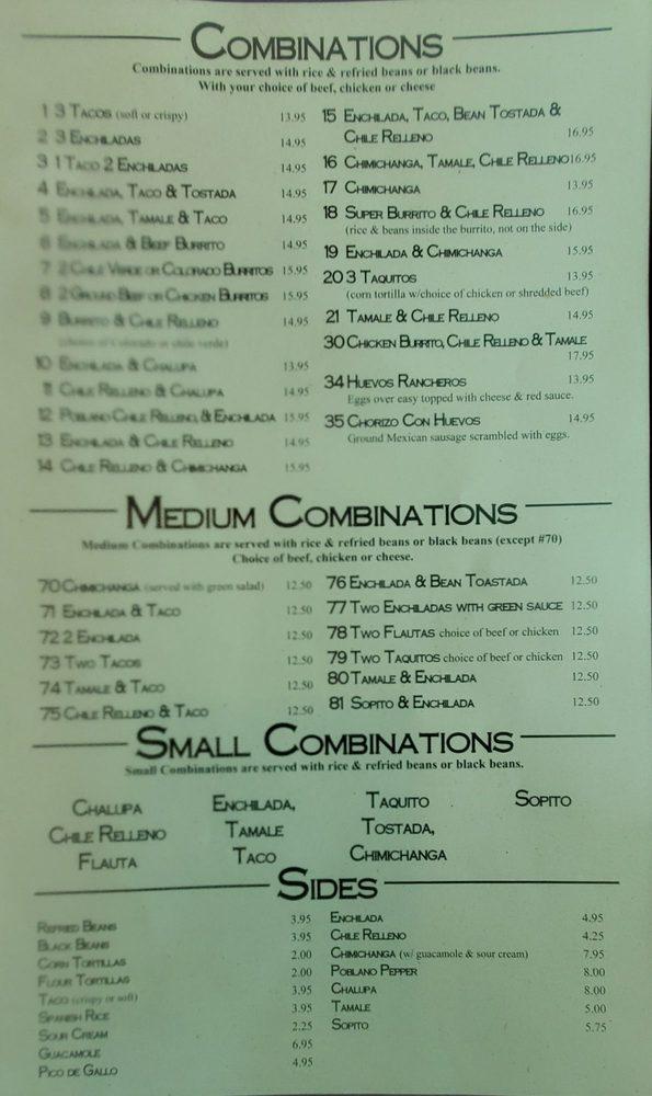 Menu at Mazatlan Mexican Restaurant Bend, Bend