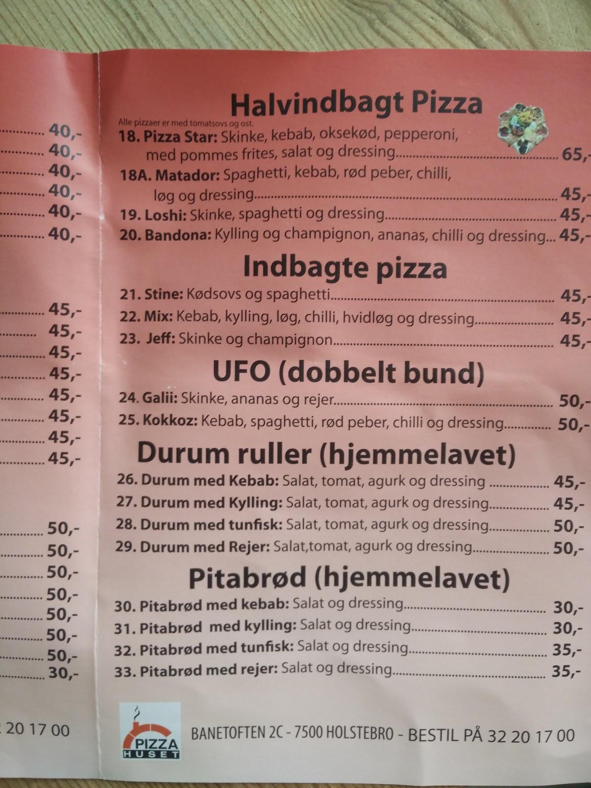 Speisekarte von Pizza Huset, Holstebro