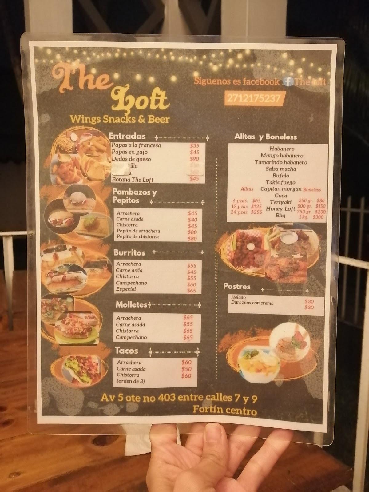 Carta del pub y bar The Loft, Fortín del las Flores