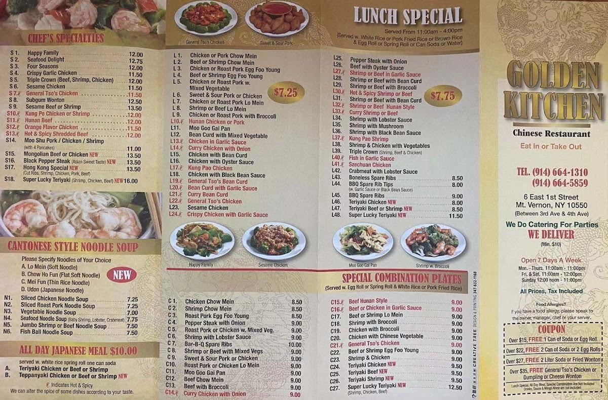 Menu at Golden Kitchen restaurant, Mount Vernon