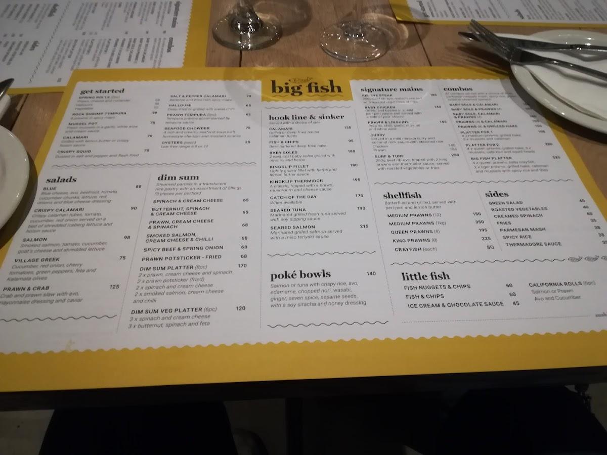 Carta del restaurante Big Fish, Umhlanga