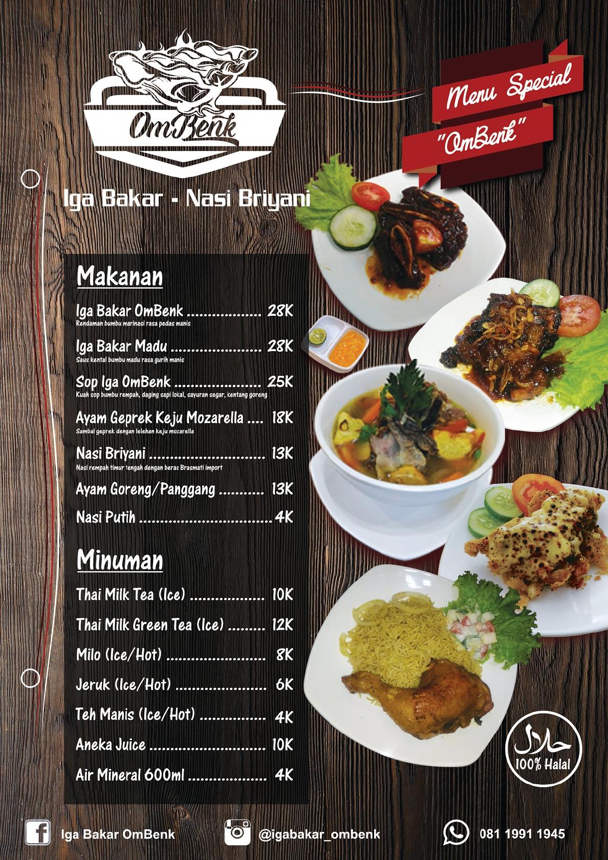 Menu at IGA BAKAR OMBENK restaurant, Panongan
