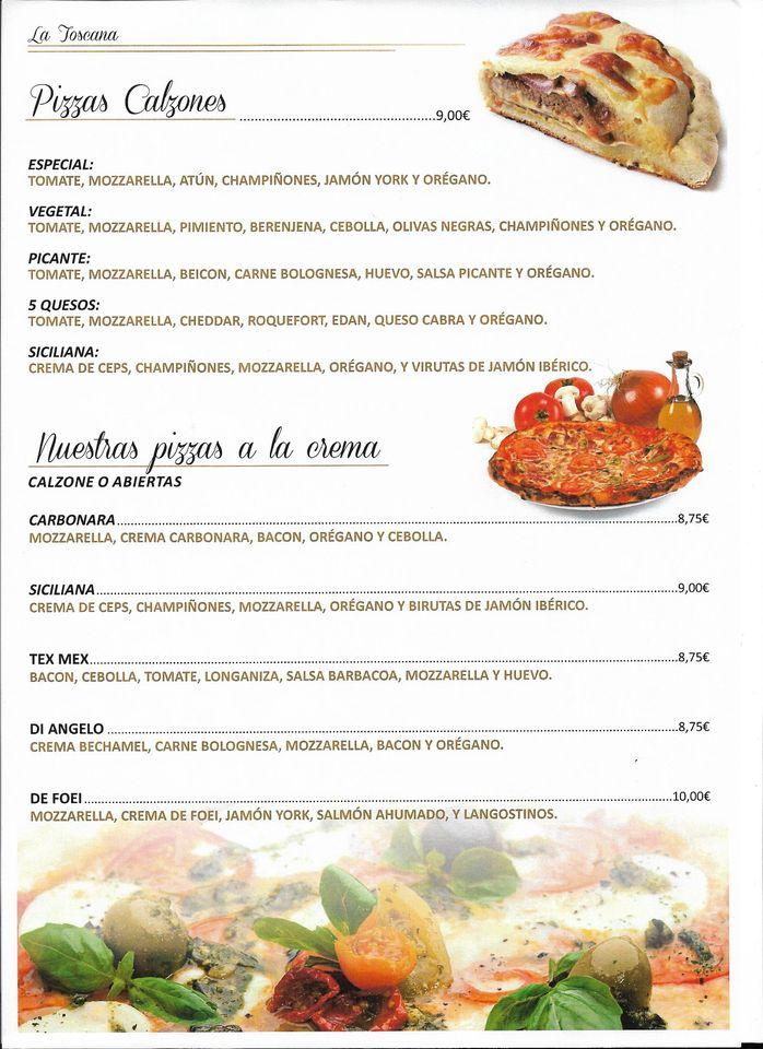 Menu at La Toscana restaurant, Reus, Carrer Escultor Rocamora