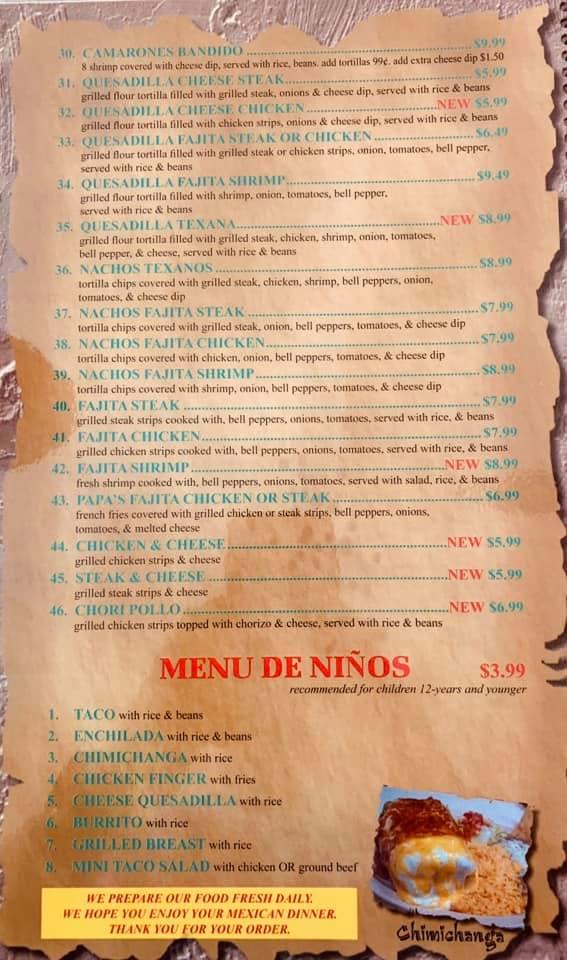 Menu at Mi Hacienda Mexican Restaurant Bar & Grill, Coeburn