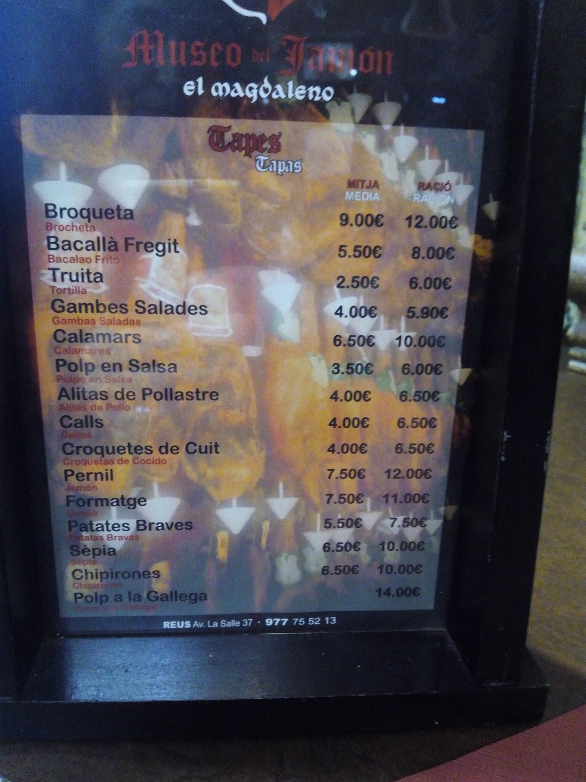Carta del pub y bar Museu del Jamón El Magdaleno, Reus
