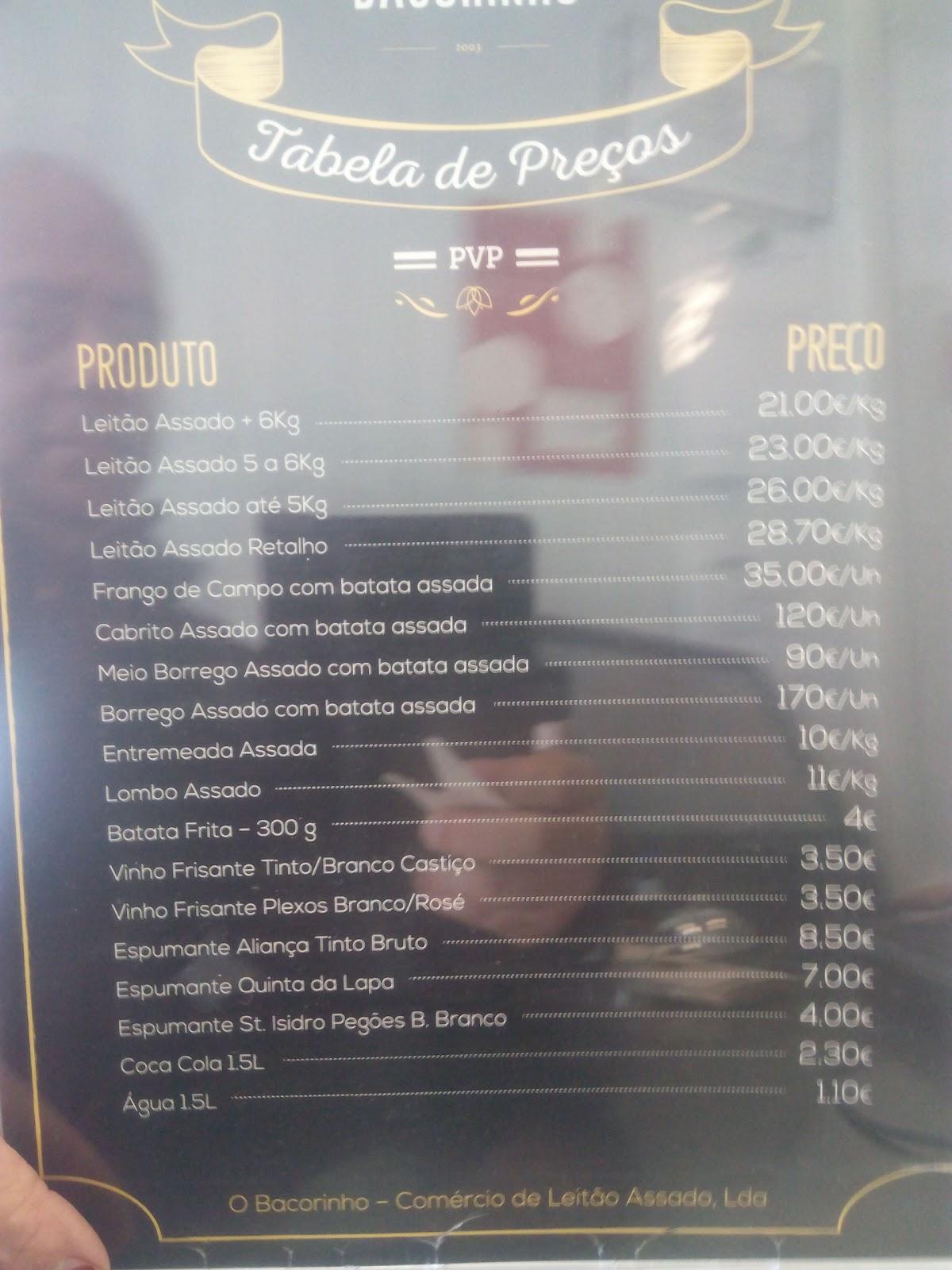 Menu em O Bacorinho - Leitão à Bairrada BBQ, Setúbal