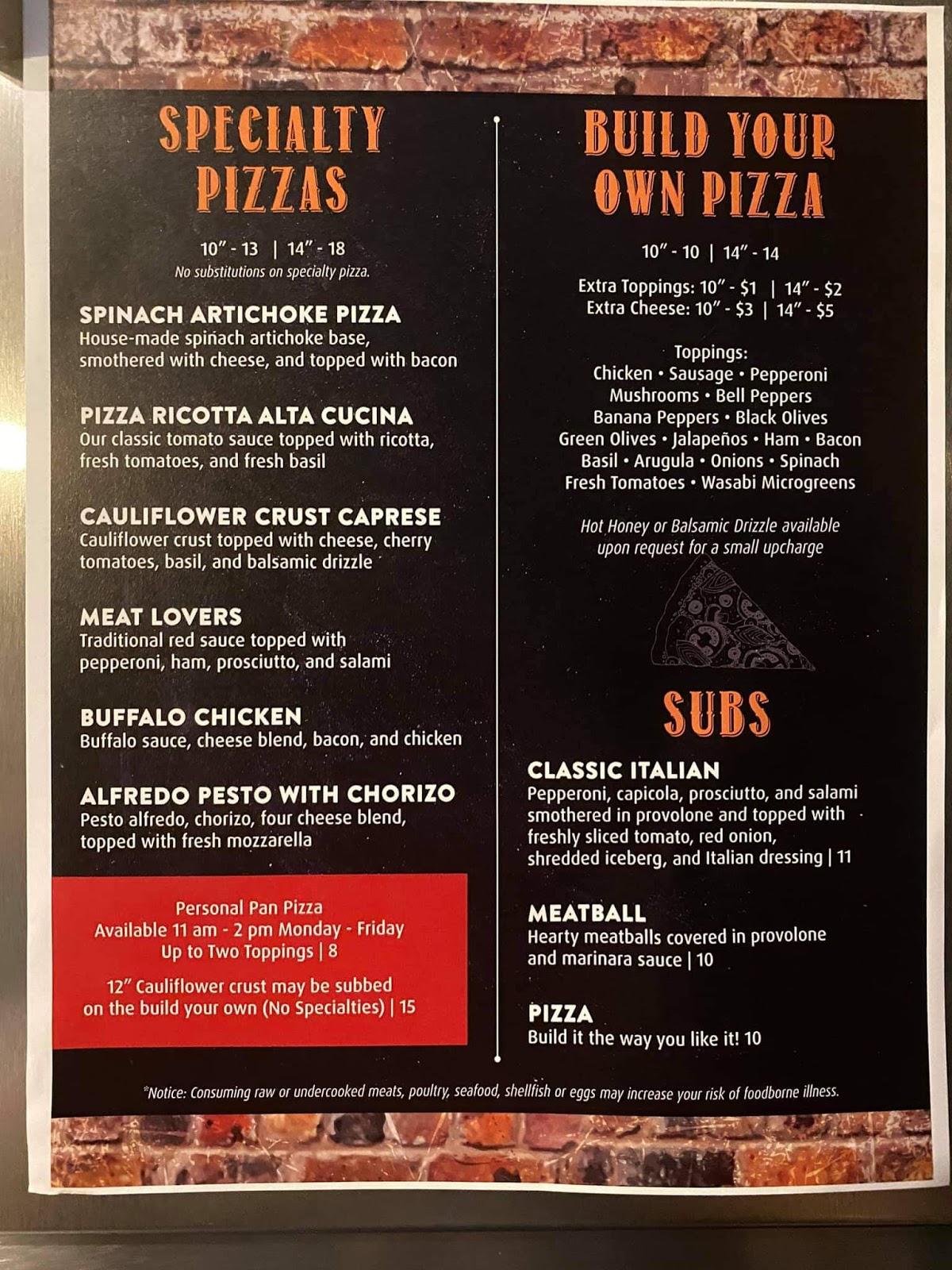Menu at Ohio Fire pizzeria, Ashland