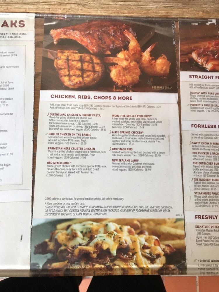 Menu at Outback Steakhouse, Burbank