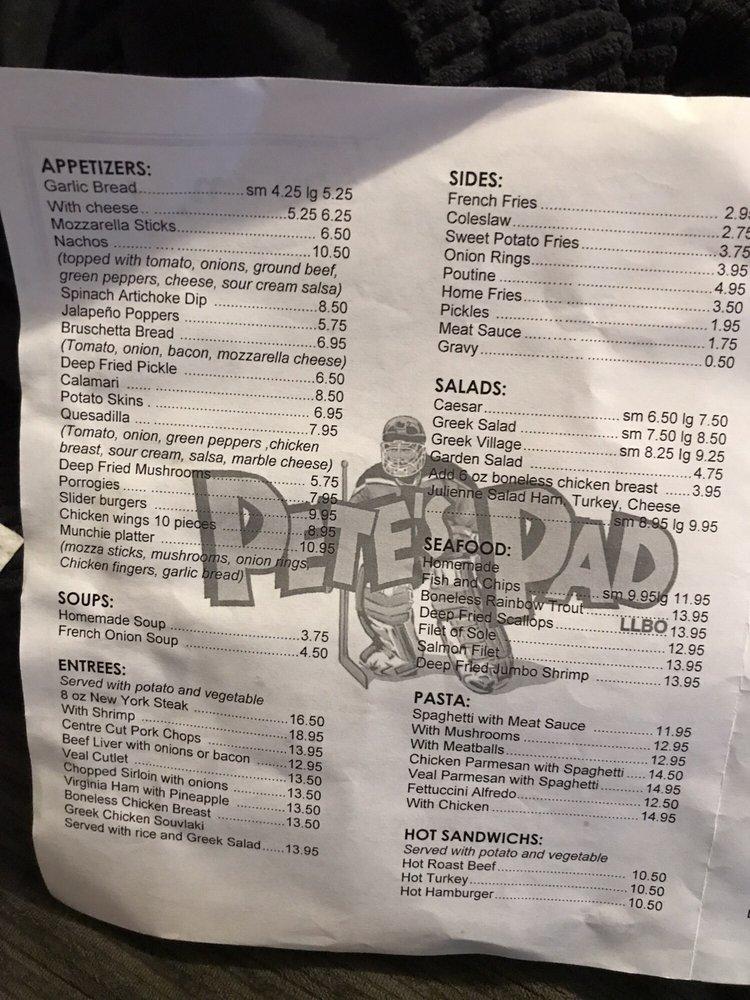 Menu at Pete's Pad Restaurant & Sports Bar, London