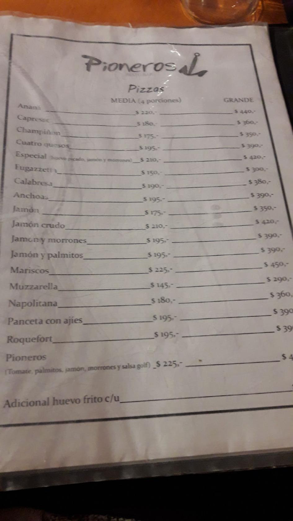 Menu at Pioneros Resto Bar, Las Grutas