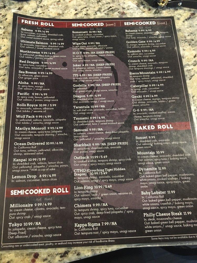 Menu at Sakana Sushi restaurant, Reno, Northtowne Ln # L