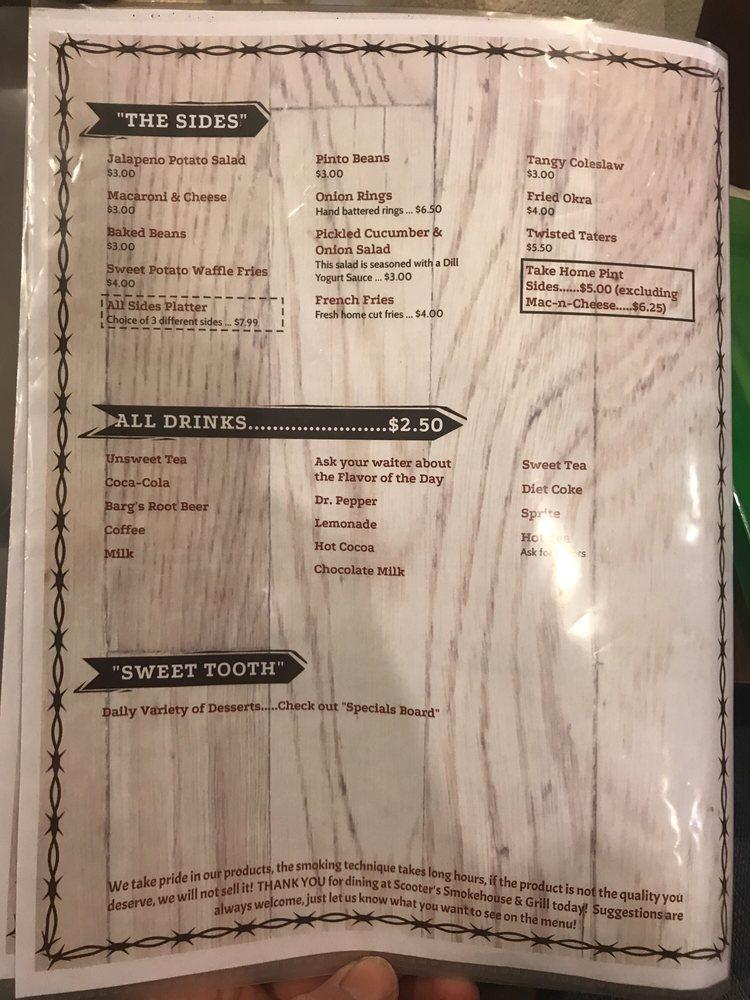 Menu at Scooter's Smokehouse & Grill BBQ, Conifer