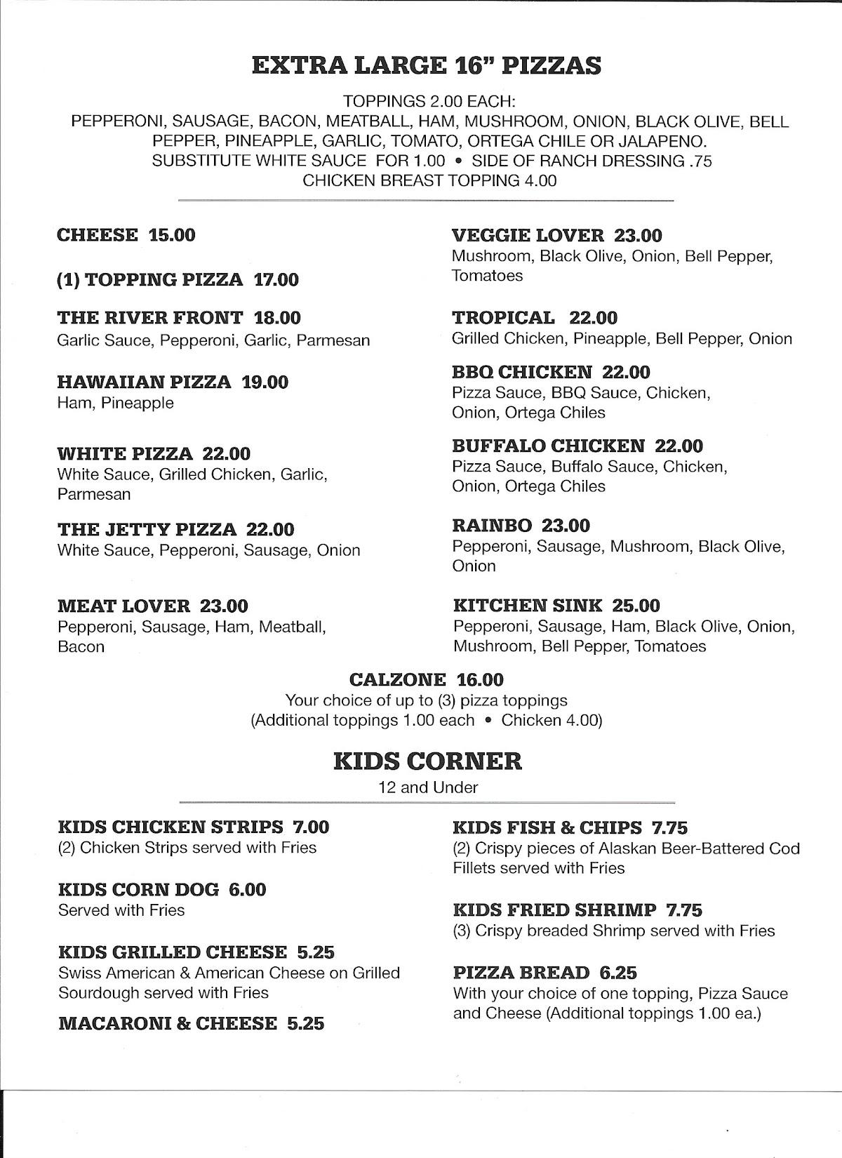 Menu at The Riverfront Cafe, Needles