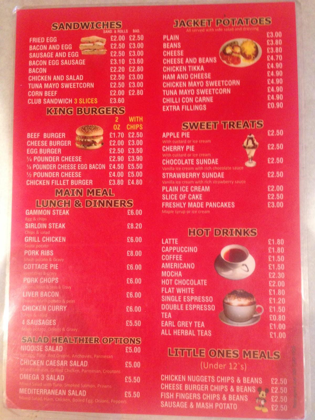 Menu at King Cafe, Epsom