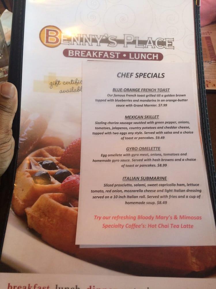 Menu at Benny's Place restaurant, Oswego
