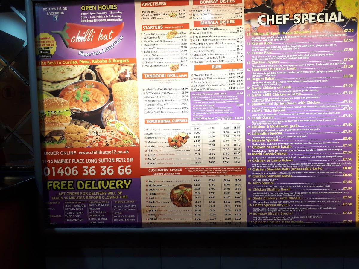 Menu at Chilli Hut fast food, Sutton Saint James