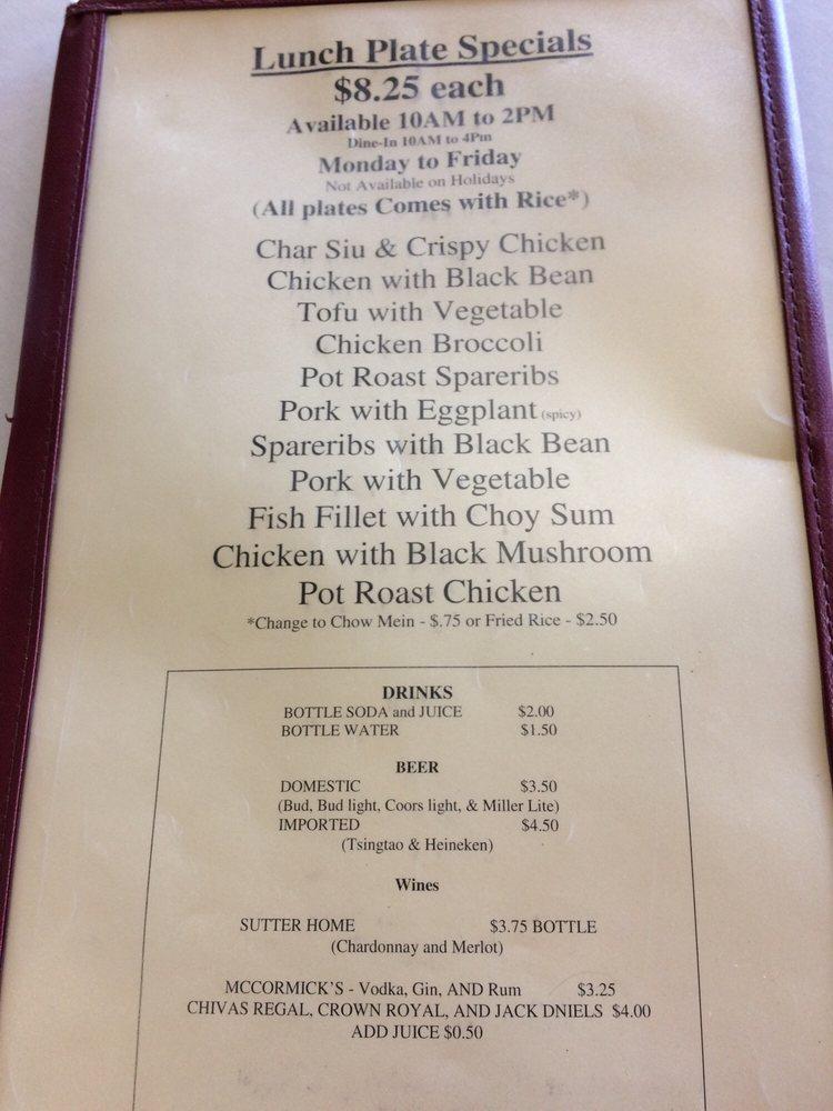 Menu at Kin Wah Chop Suey restaurant, Kaneohe