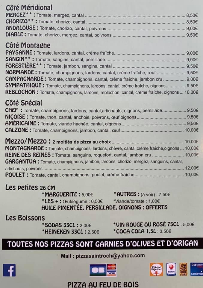 Menu at Pizza Saint Roch pizzeria, Nice