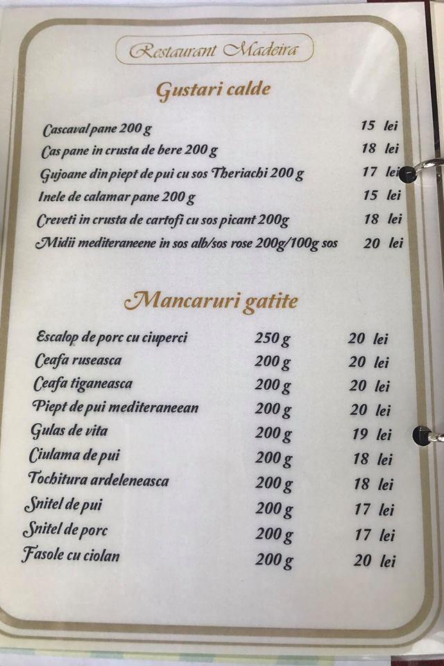 Menu at Restaurant Madeira, Pecica