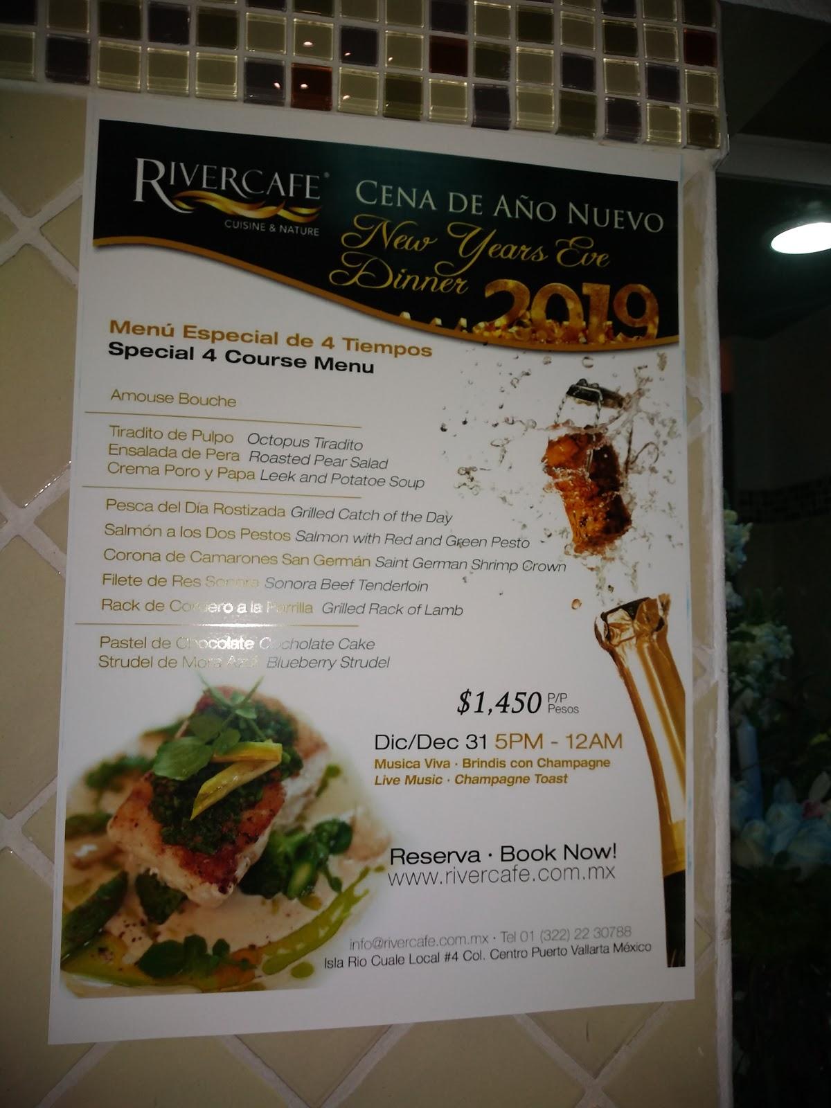 Menu at River Cafe, Puerto Vallarta