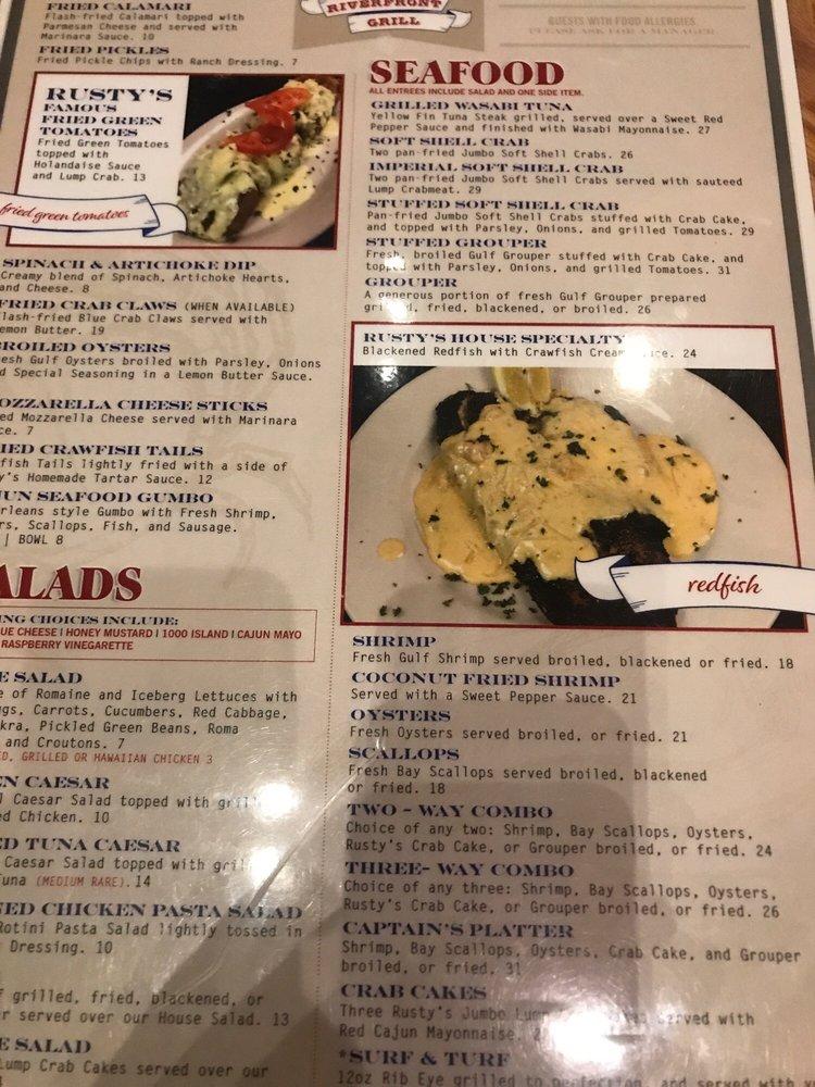 Menu at Rusty's Riverfront Grill restaurant, Vicksburg